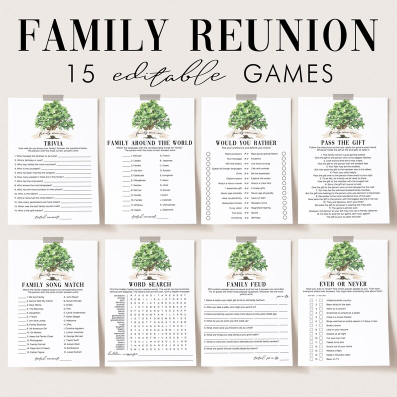Family Reunion Games Bundle for All Ages Family Member Tree - Etsy