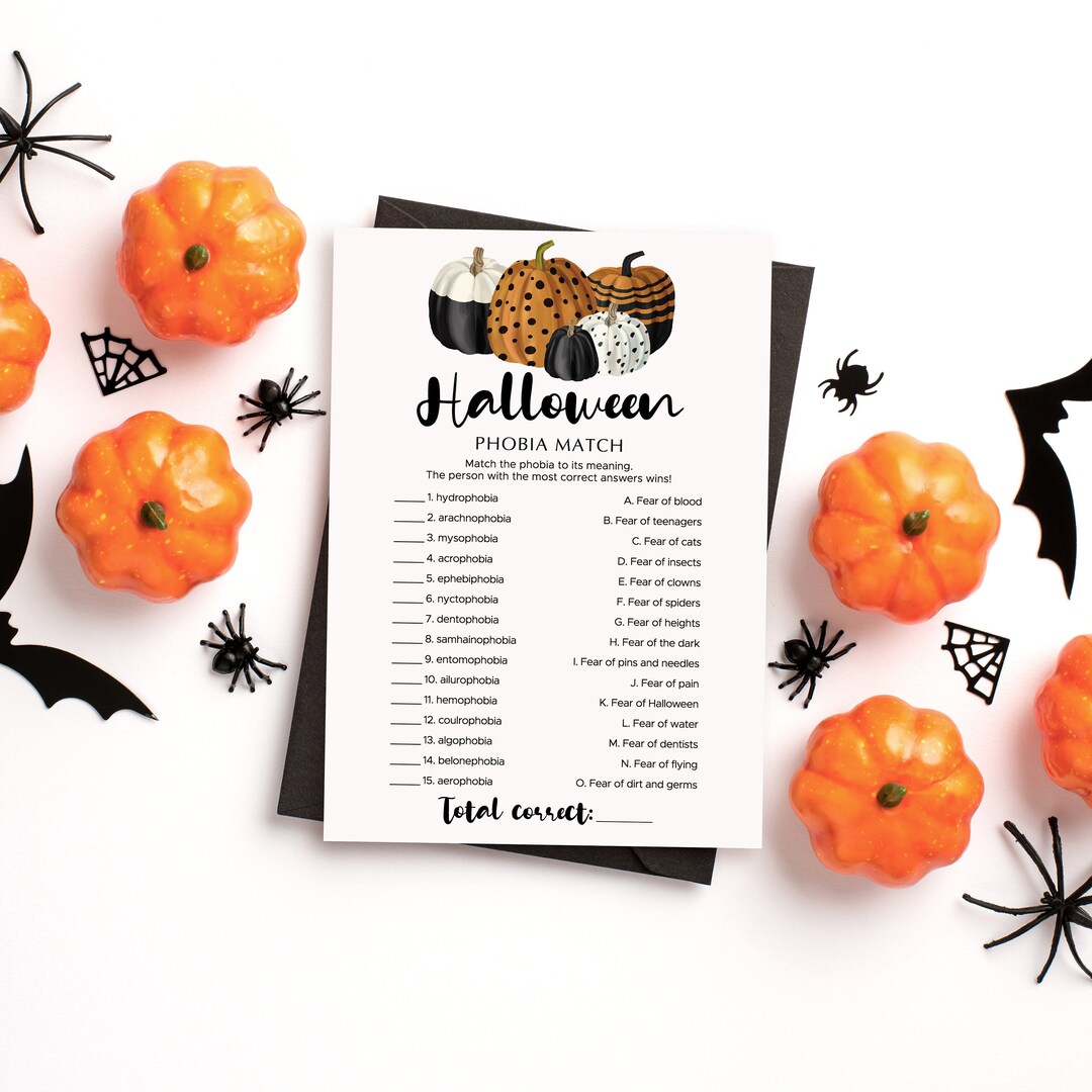 Halloween Phobia Match up Game Printable Fears Matching Game Painted ...