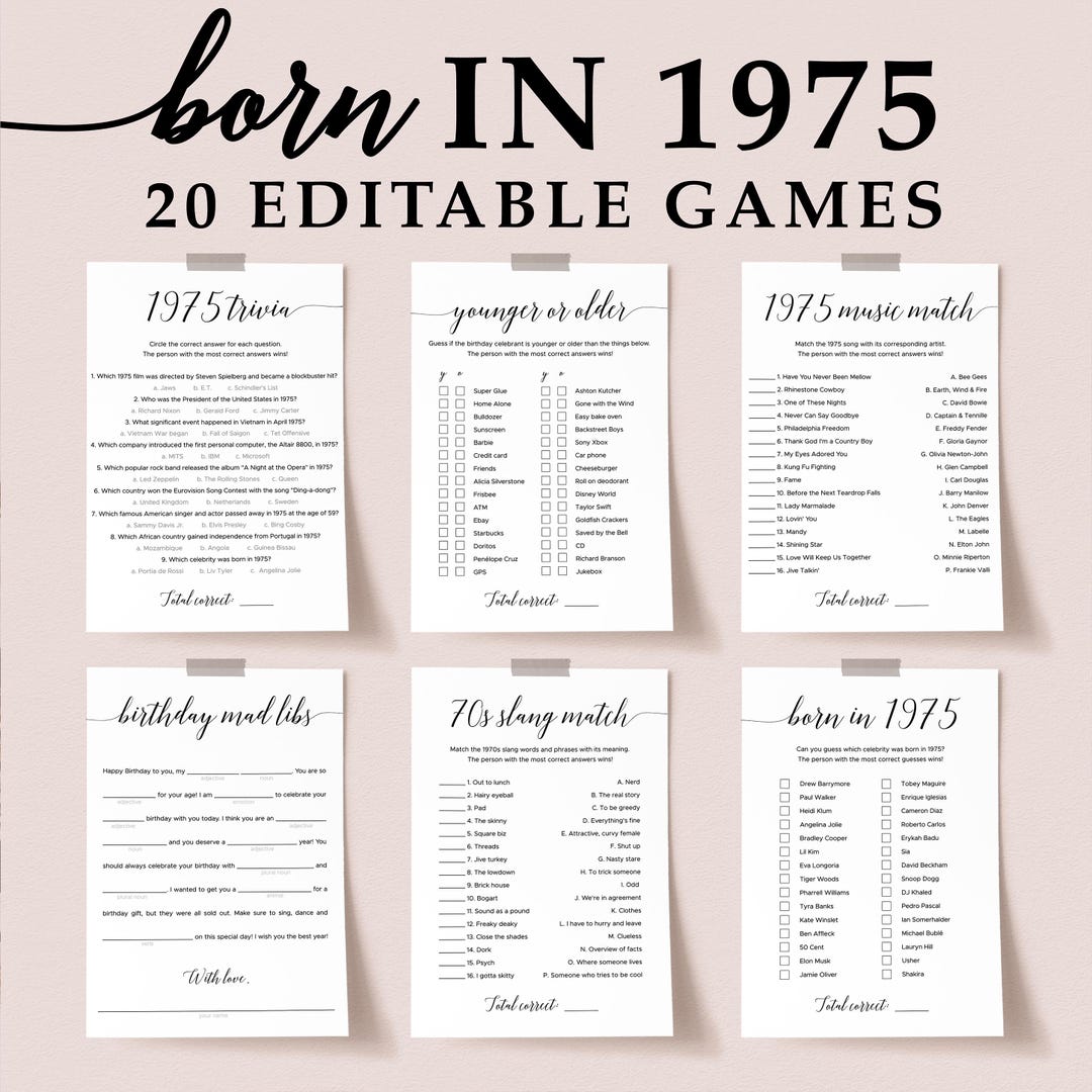 50th Birthday Games Bundle for Her or Him Born in 1975 50th Birthday ...