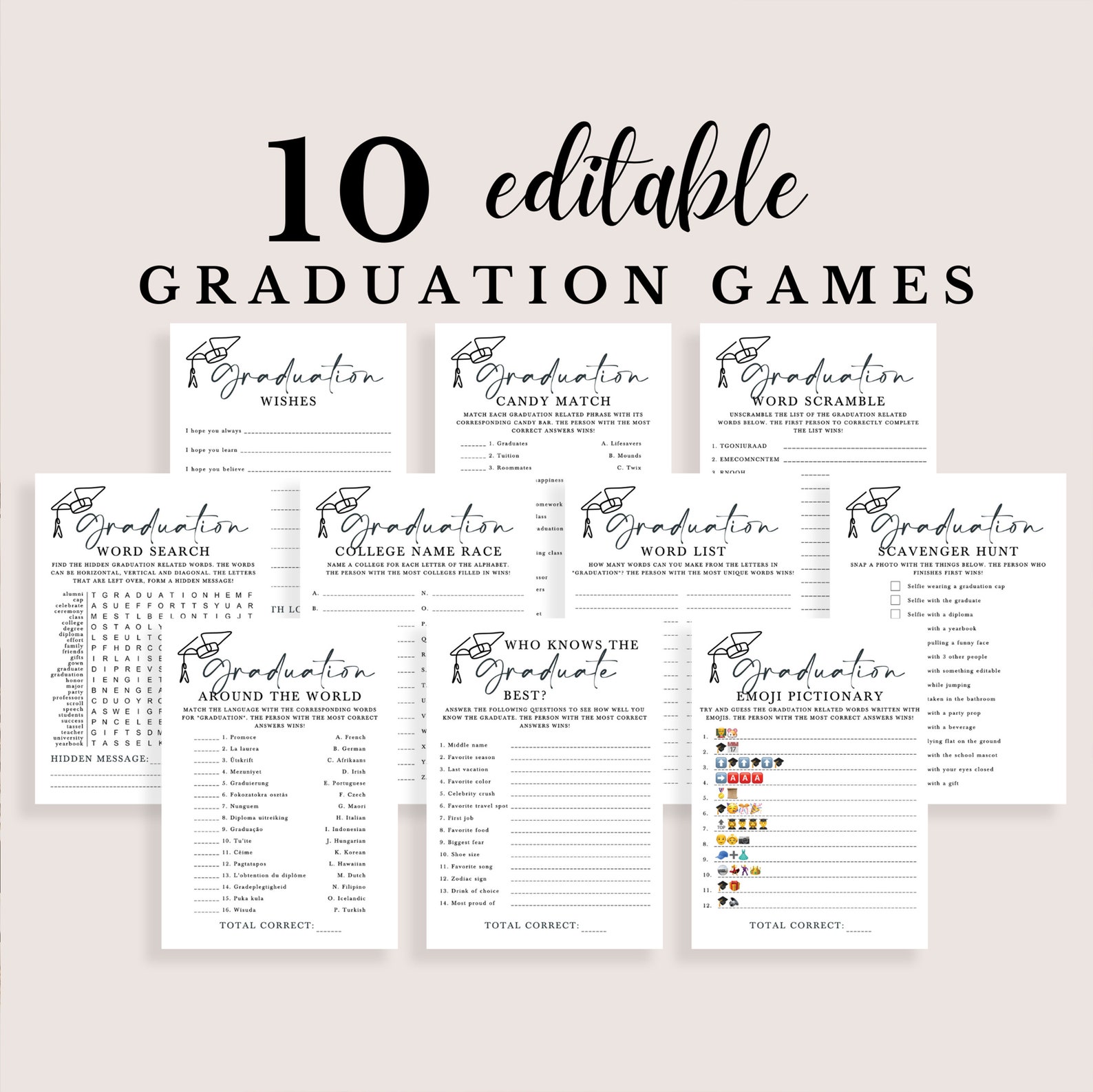 Modern Graduation Party Games Printable 2024 Grad Party Game Bundle ...