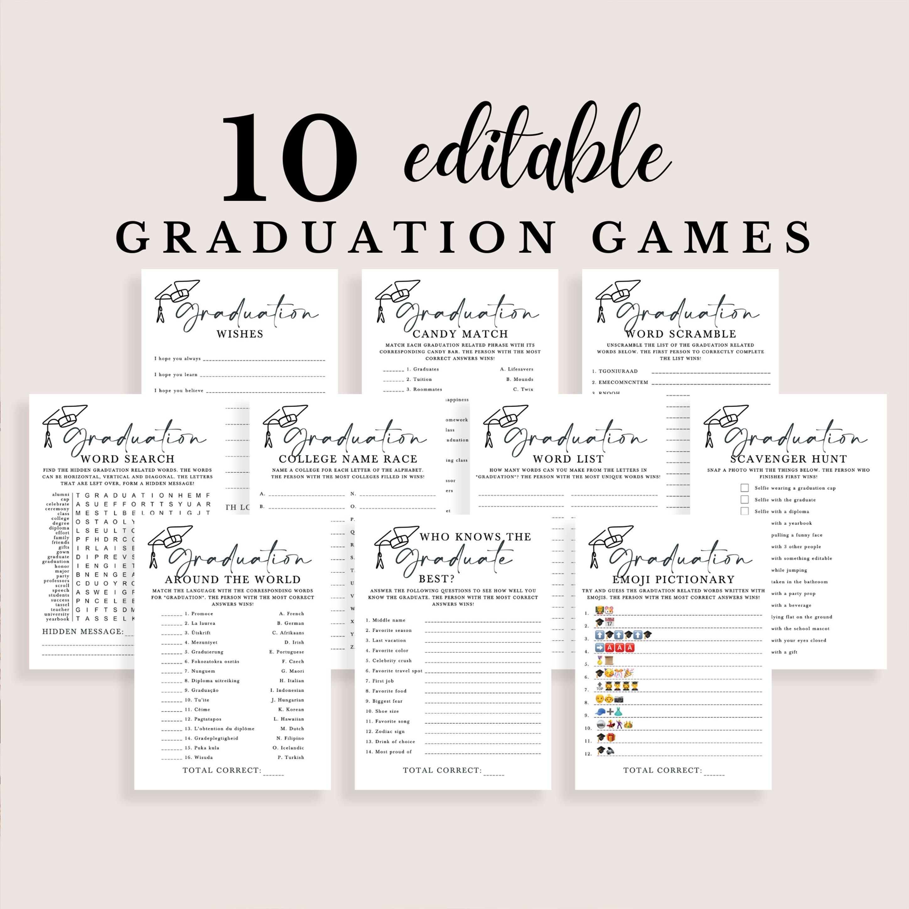 Modern Graduation Party Games Printable 2024 Grad Party Game Bundle ...