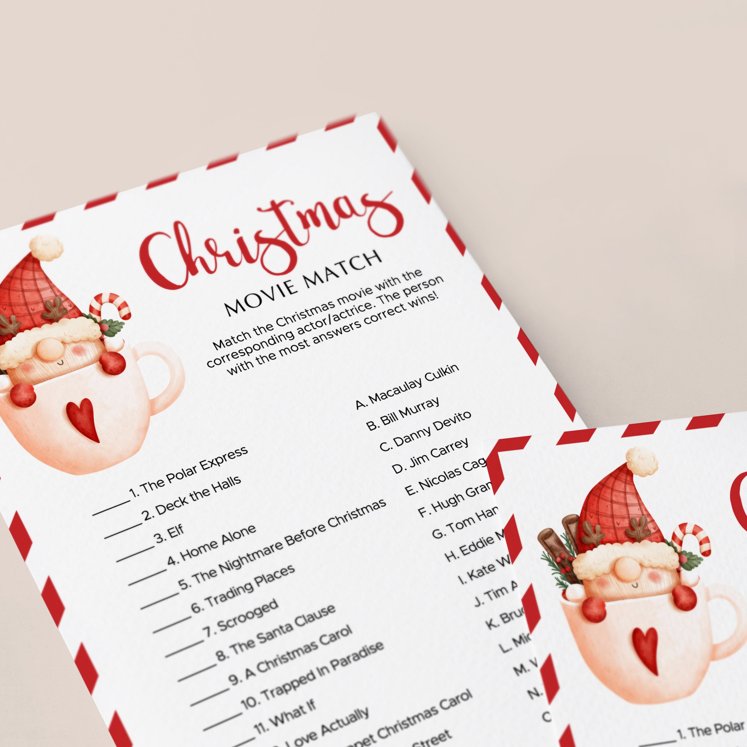 Christmas Movie Match Game Printable Holiday Movie Night Ideas for ...