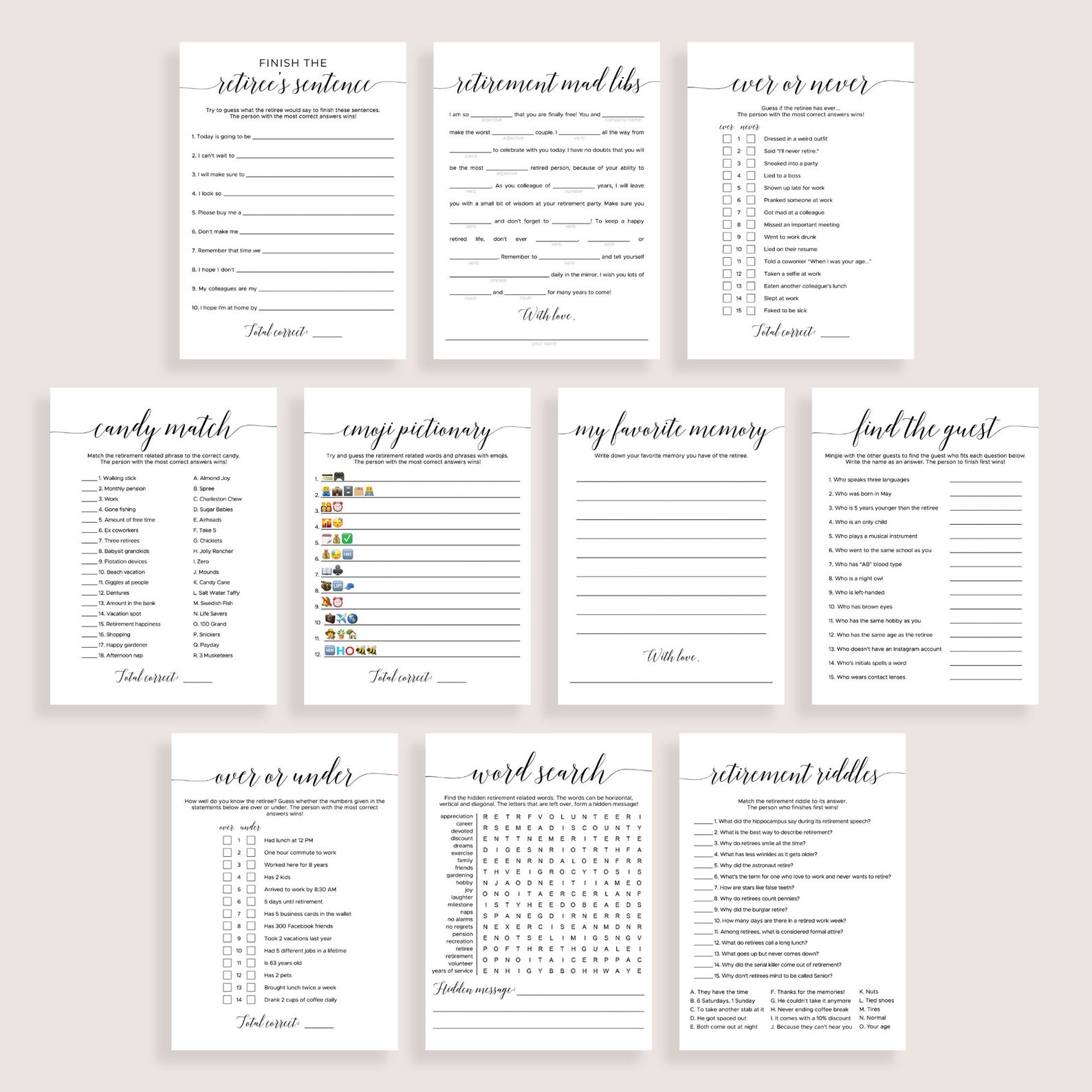 Retirement Party Games Printable Retirement Party Activities for ...