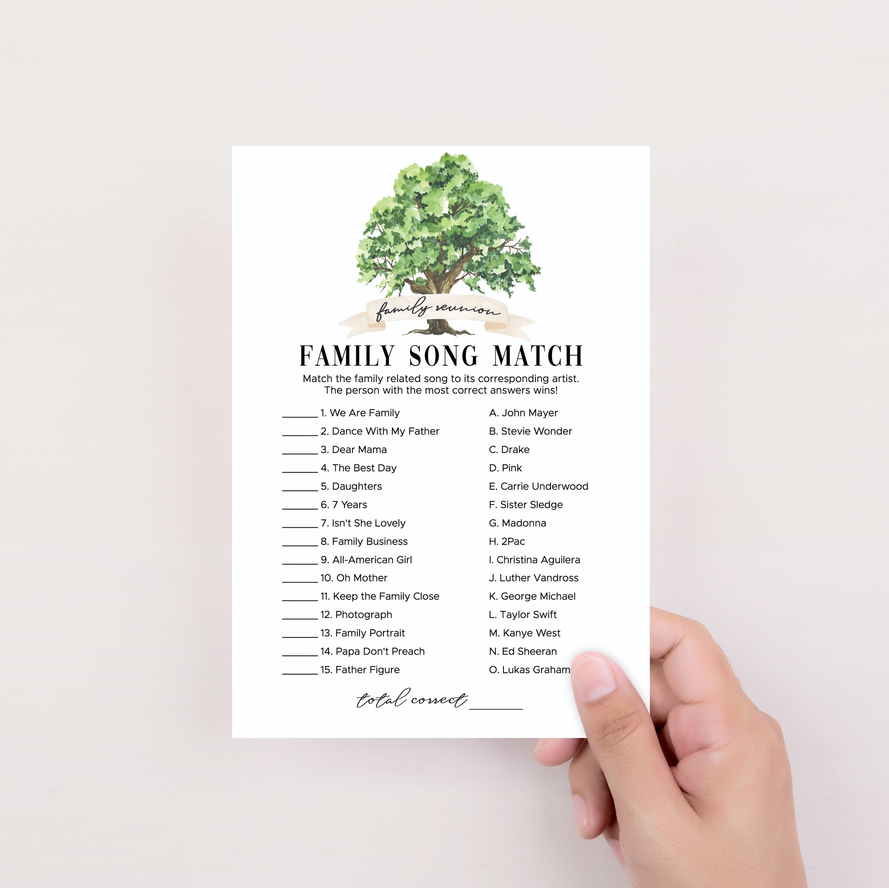 Family Song Match Game for Family Reunion Family Gathering Activity ...