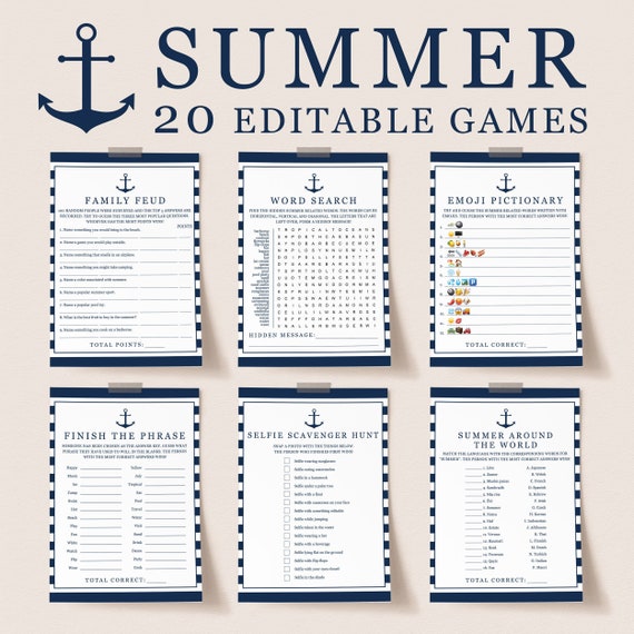 Nautical Summer Games Printable Tropical Pool Party Activities | Etsy