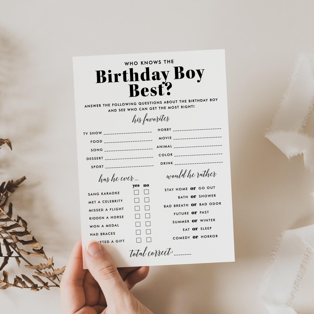 Who Knows the Birthday Boy Best Printable Bday Boy Trivia Game Birthday ...
