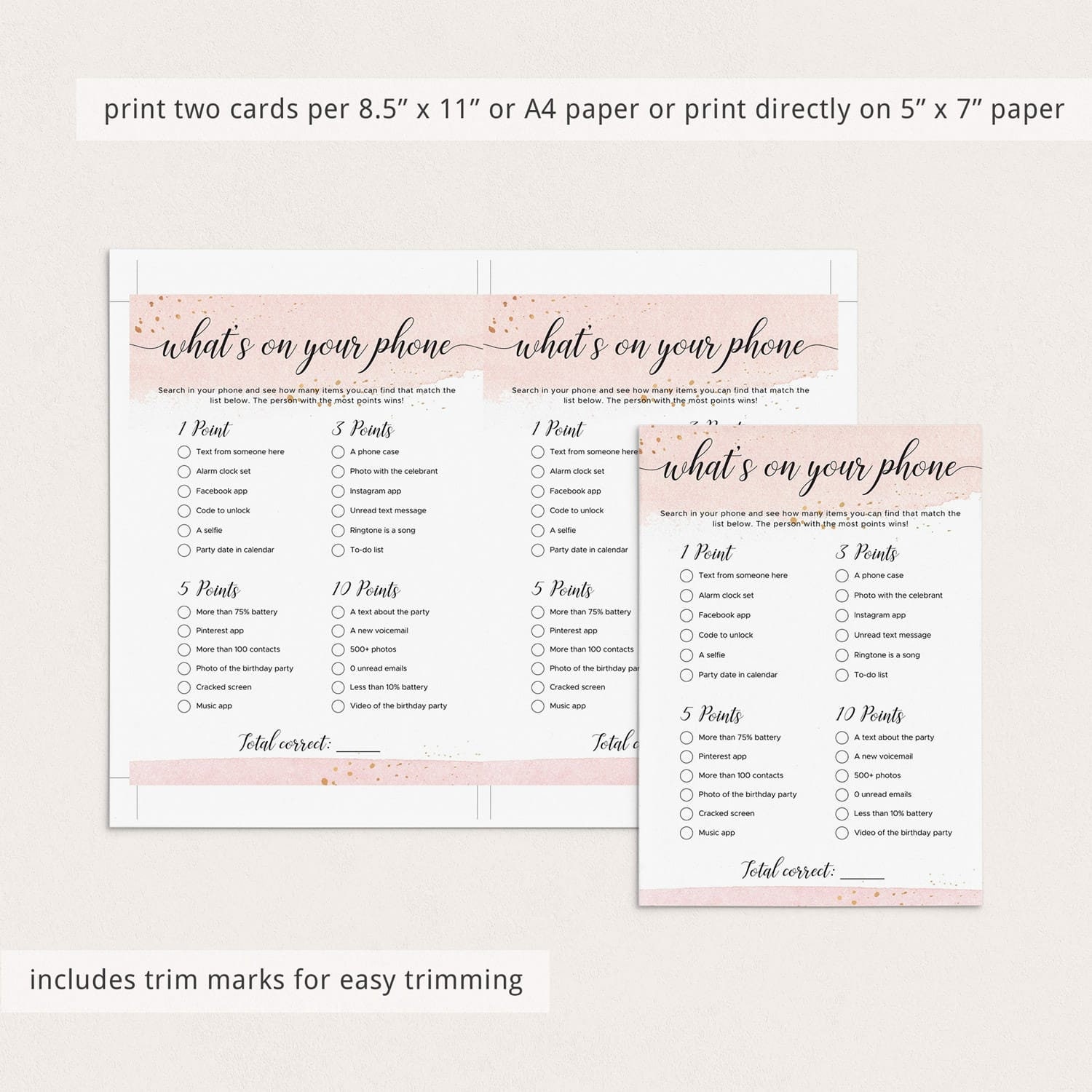 Pink and Gold Theme Birthday Whats on Your Phone Game Womens Birthday ...