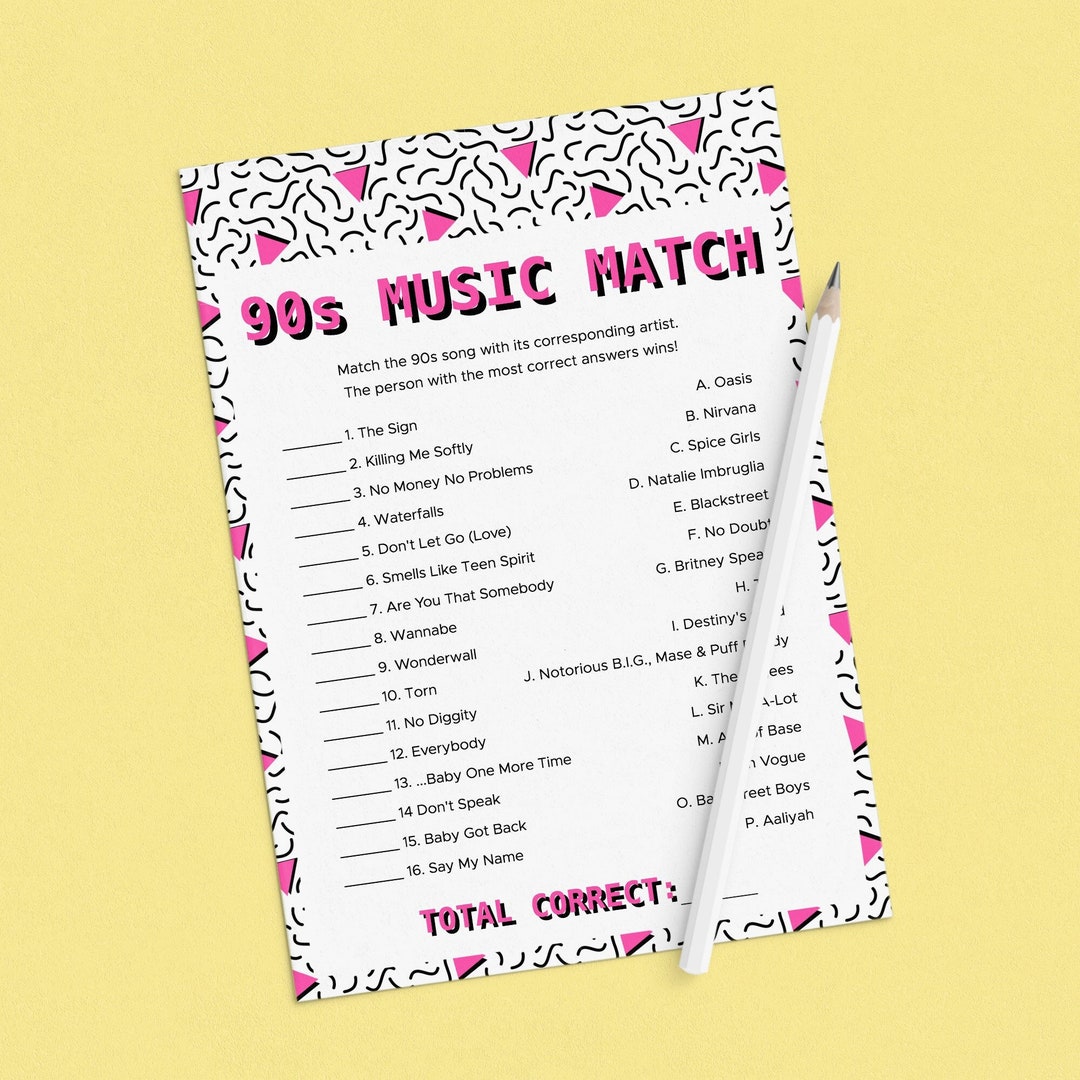 90s Music Match Game Printable Match the Music From the 1990s Theme ...