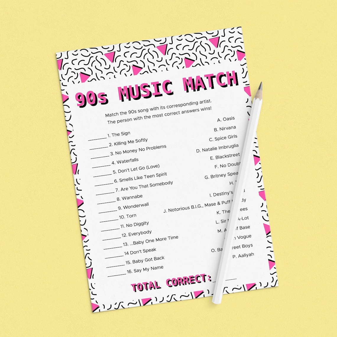 90s Music Match Game Printable Match the Music From the 1990s Theme ...