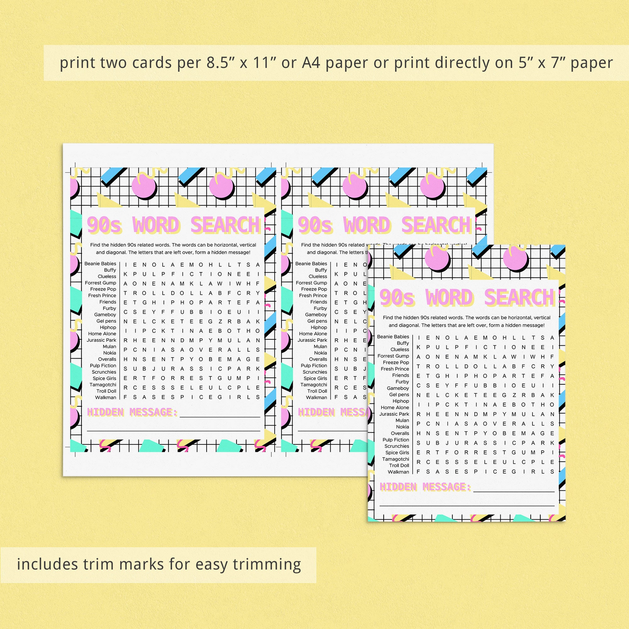 90s Word Search Game Printable 1990s Birthday Party Game Ideas for Kids ...