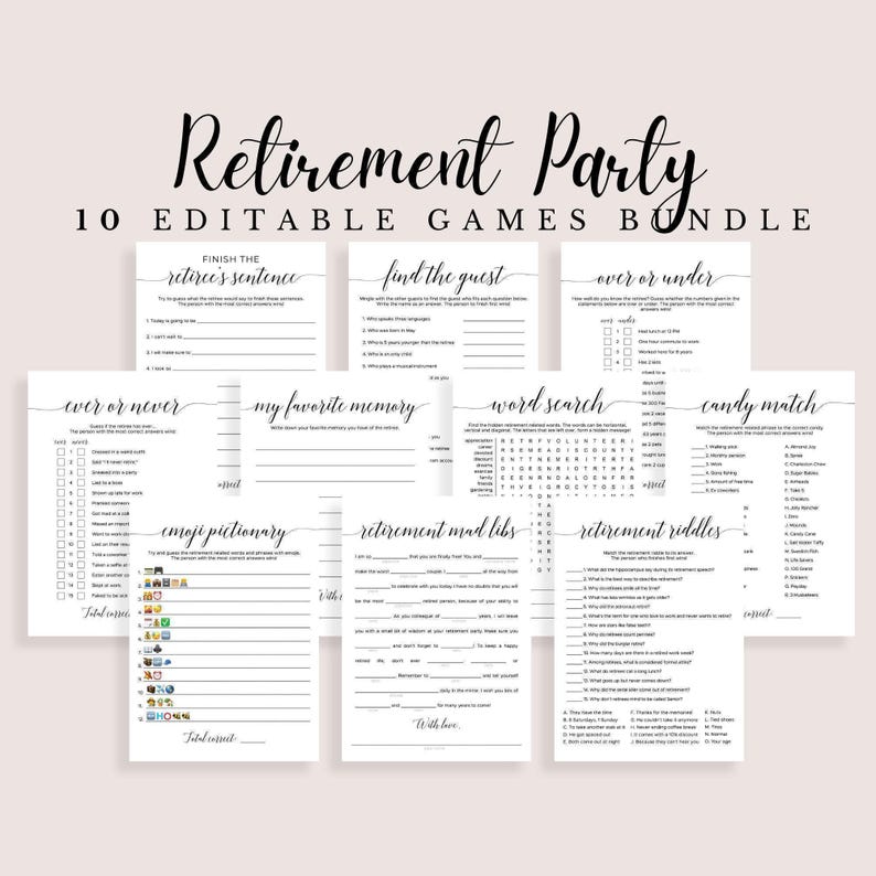 Retirement Party Games Printable Retirement Party Activities for ...