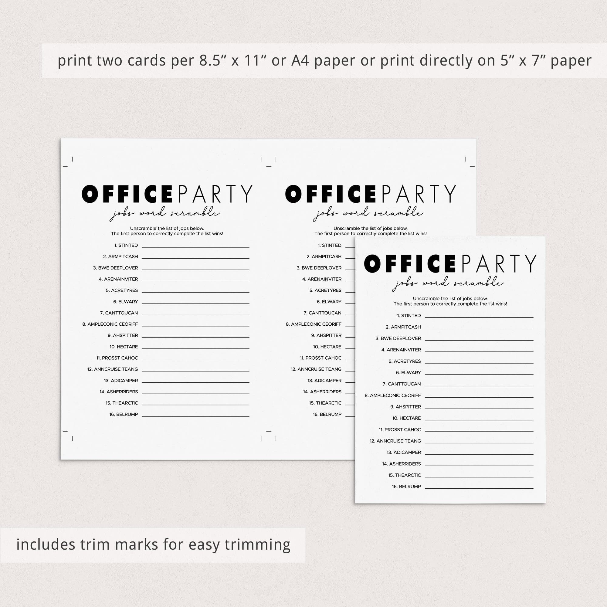 Jobs Word Scramble Modern Office Party Game Printable, Work Event Word ...