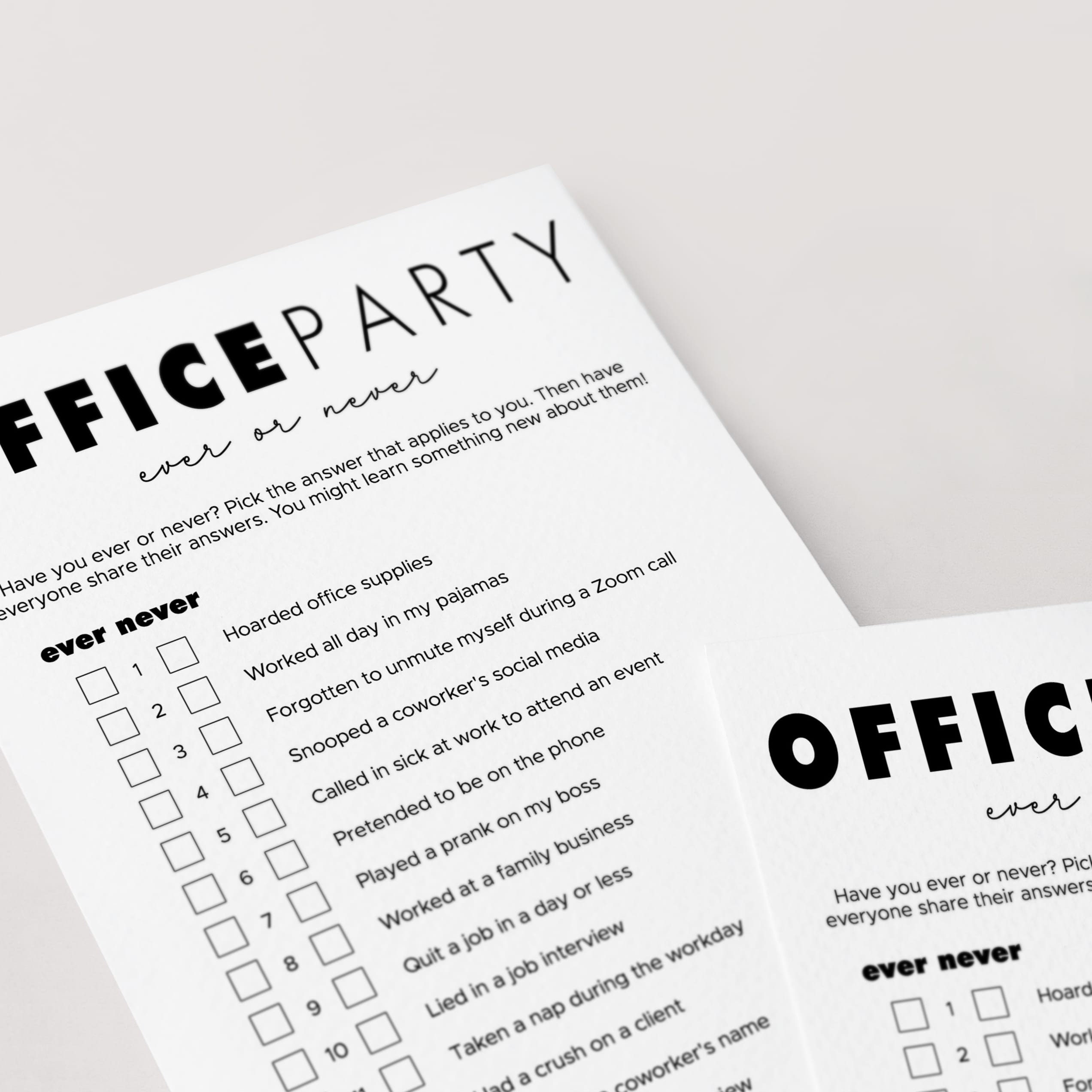 Never Have I Ever Game Office Edition | Confessions Game Printable ...
