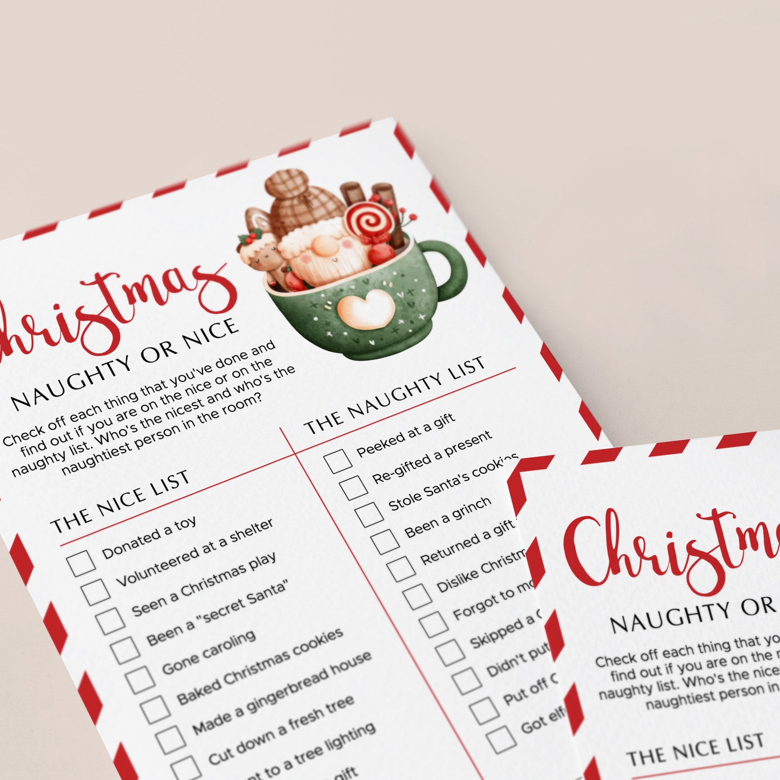 Naughty or Nice Game Printable Christmas Games Instant Download Funny ...