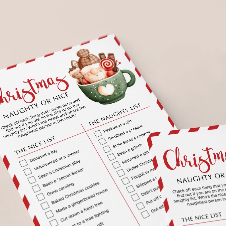 Naughty or Nice Game Printable Christmas Games Instant Download Funny ...
