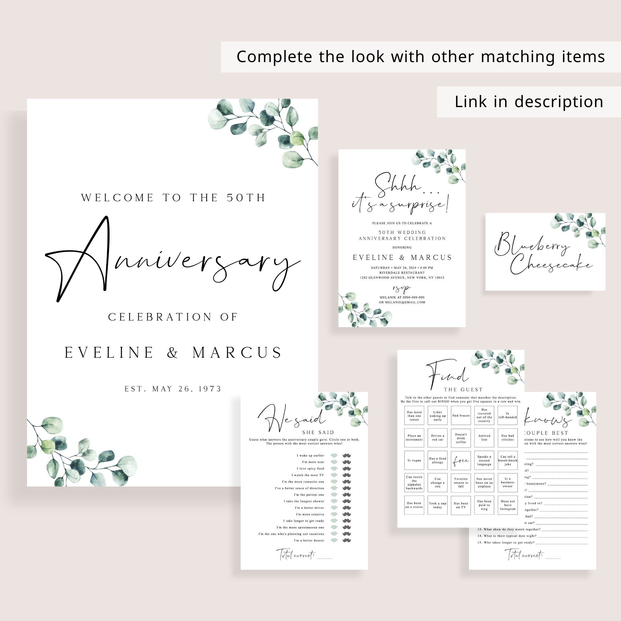 Anniversary Welcome Sign Template Greenery Wedding Anniversary Party ...