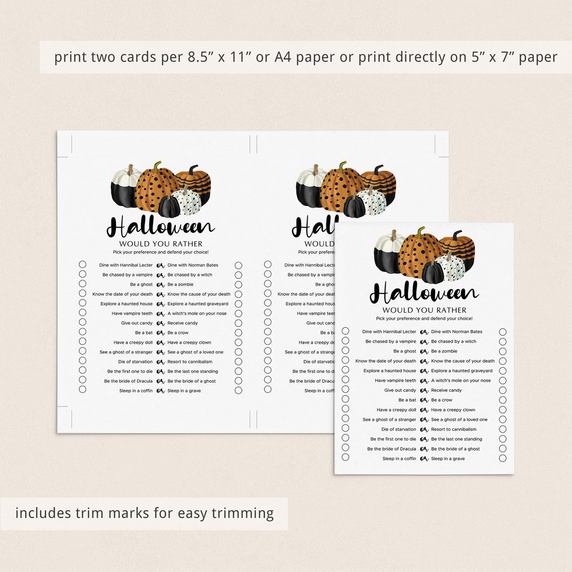 Halloween Would You Rather Game Printable Pumpkin Themed - Etsy