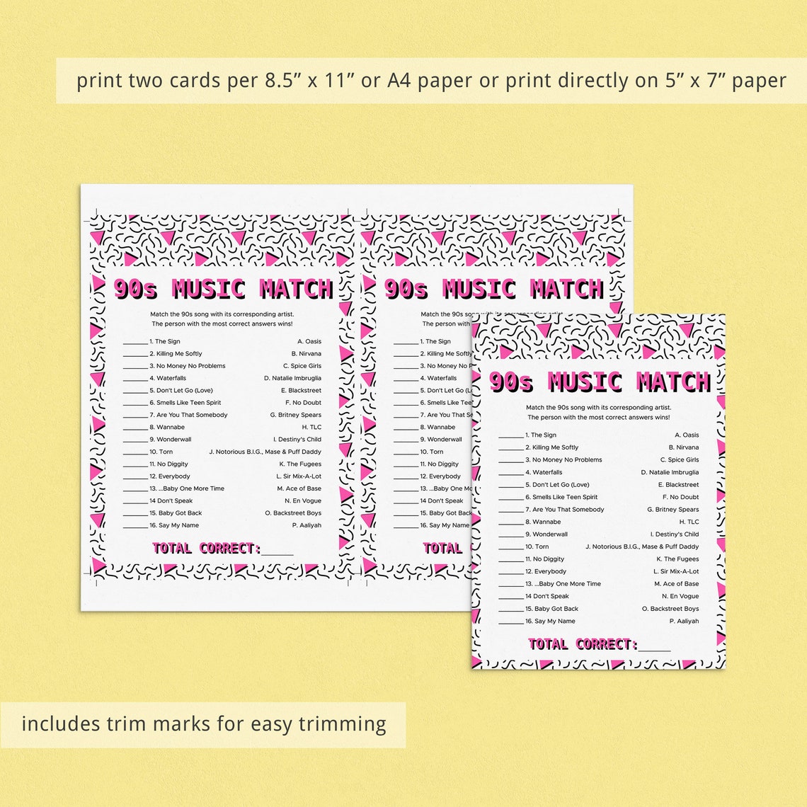 90s Music Match Game Printable Match the Music From the 1990s - Etsy