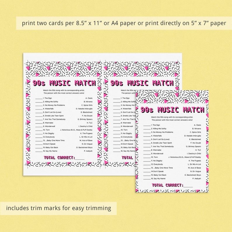90s Music Match Game Printable Match the Music From the 1990s Theme ...