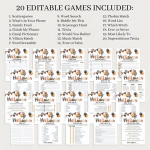 Halloween Party Games Bundle Printable Orange Halloween Quiz to Play at ...