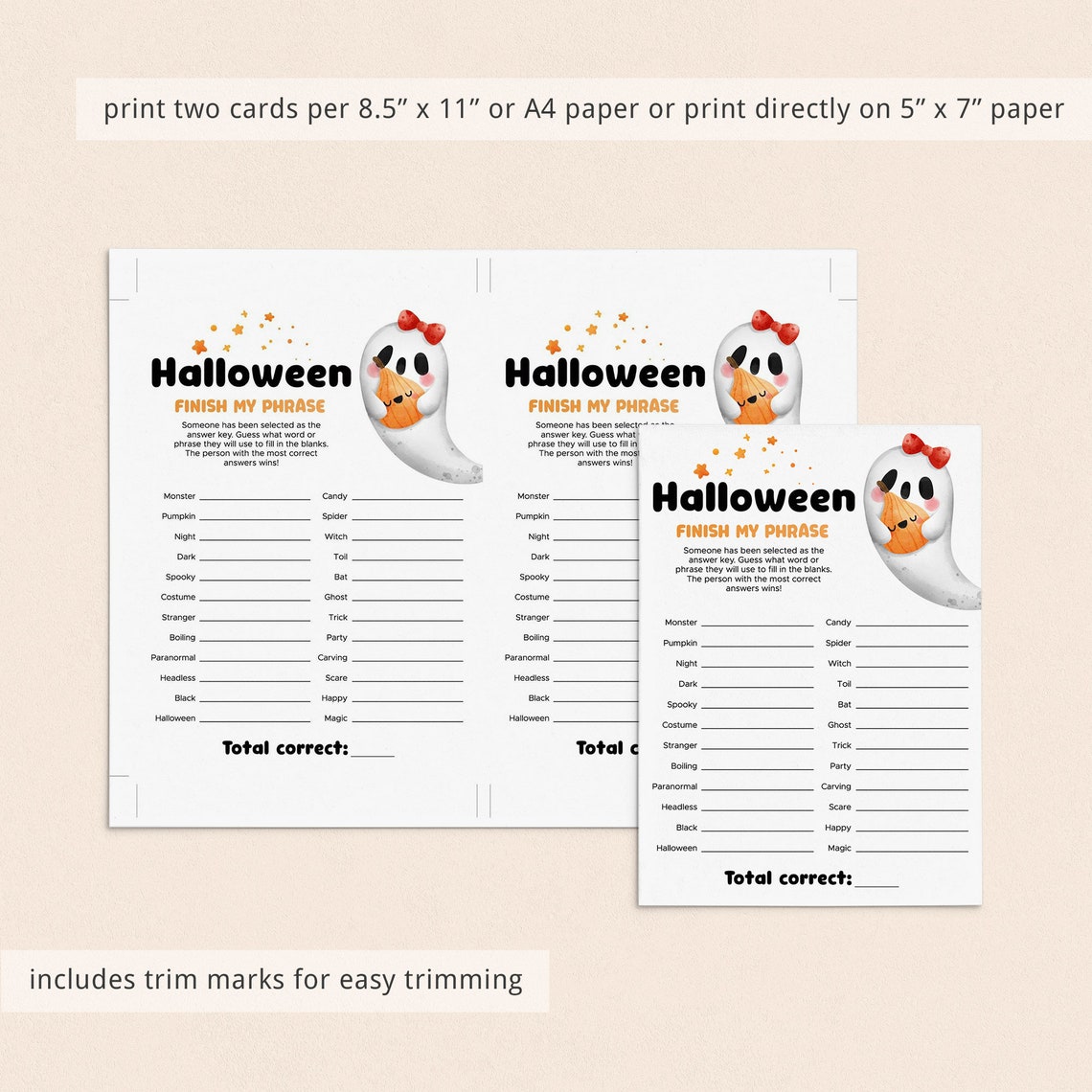 Halloween Finish My Phrase Game Printable Ghost Halloween Party ...