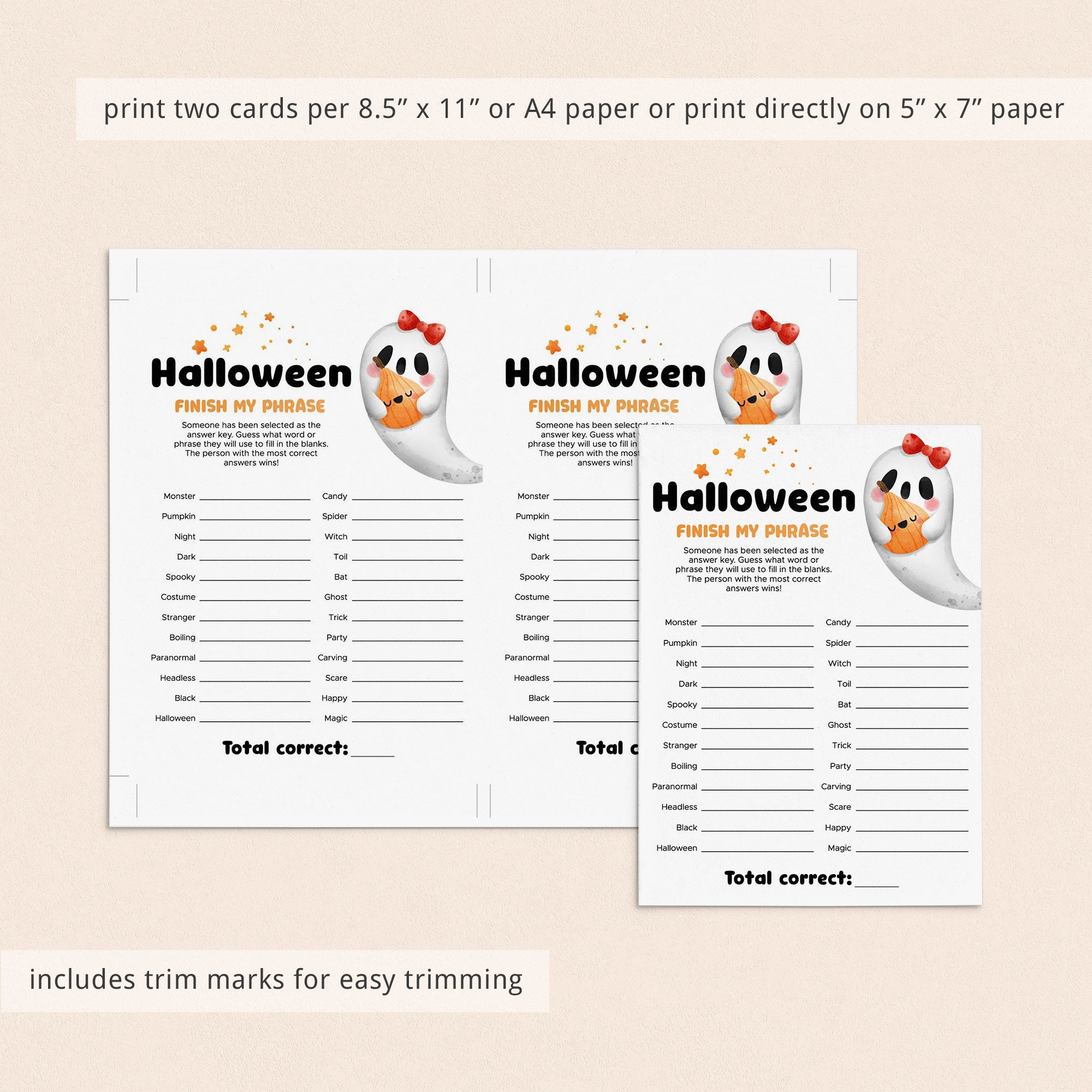 Halloween Finish My Phrase Game Printable Ghost Halloween Party ...