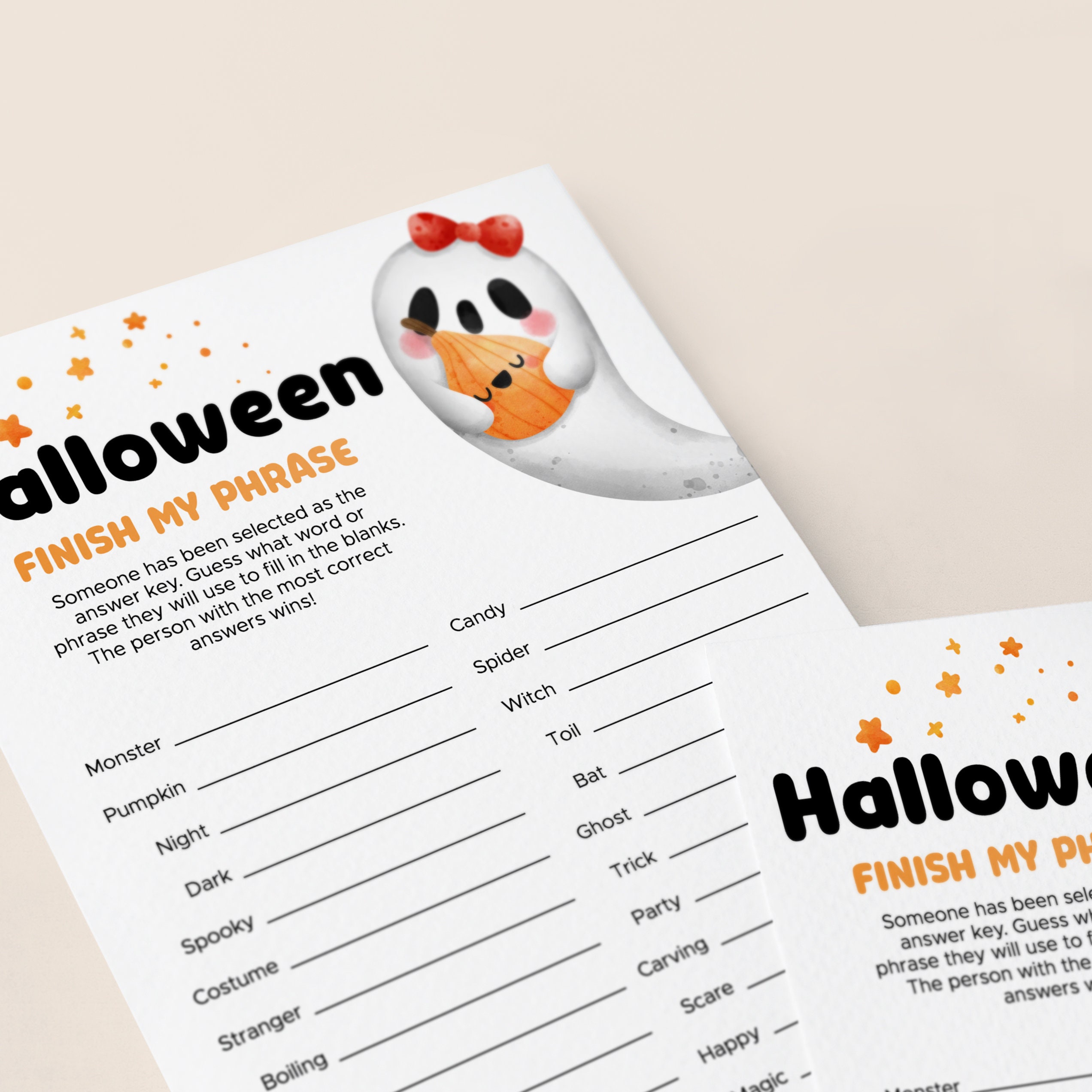 Halloween Finish My Phrase Game Printable Ghost Halloween Party ...