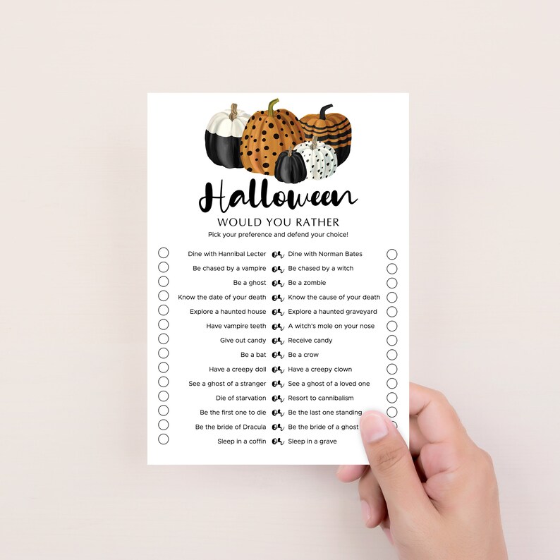 Halloween Would You Rather Game Printable Pumpkin Themed Choosing Game ...