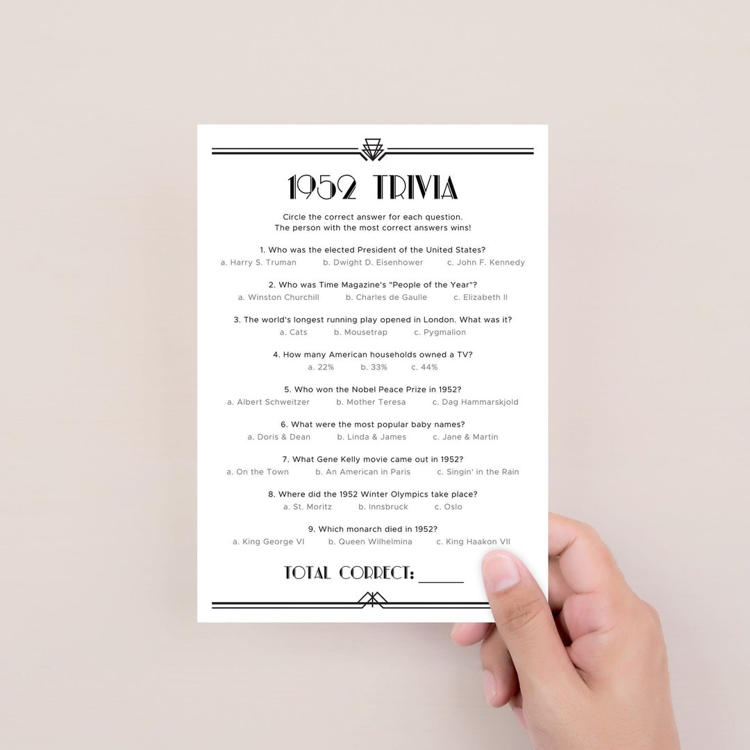 Born in 1952 Trivia Printable Birthday Quiz About Birth Year 1952 ...