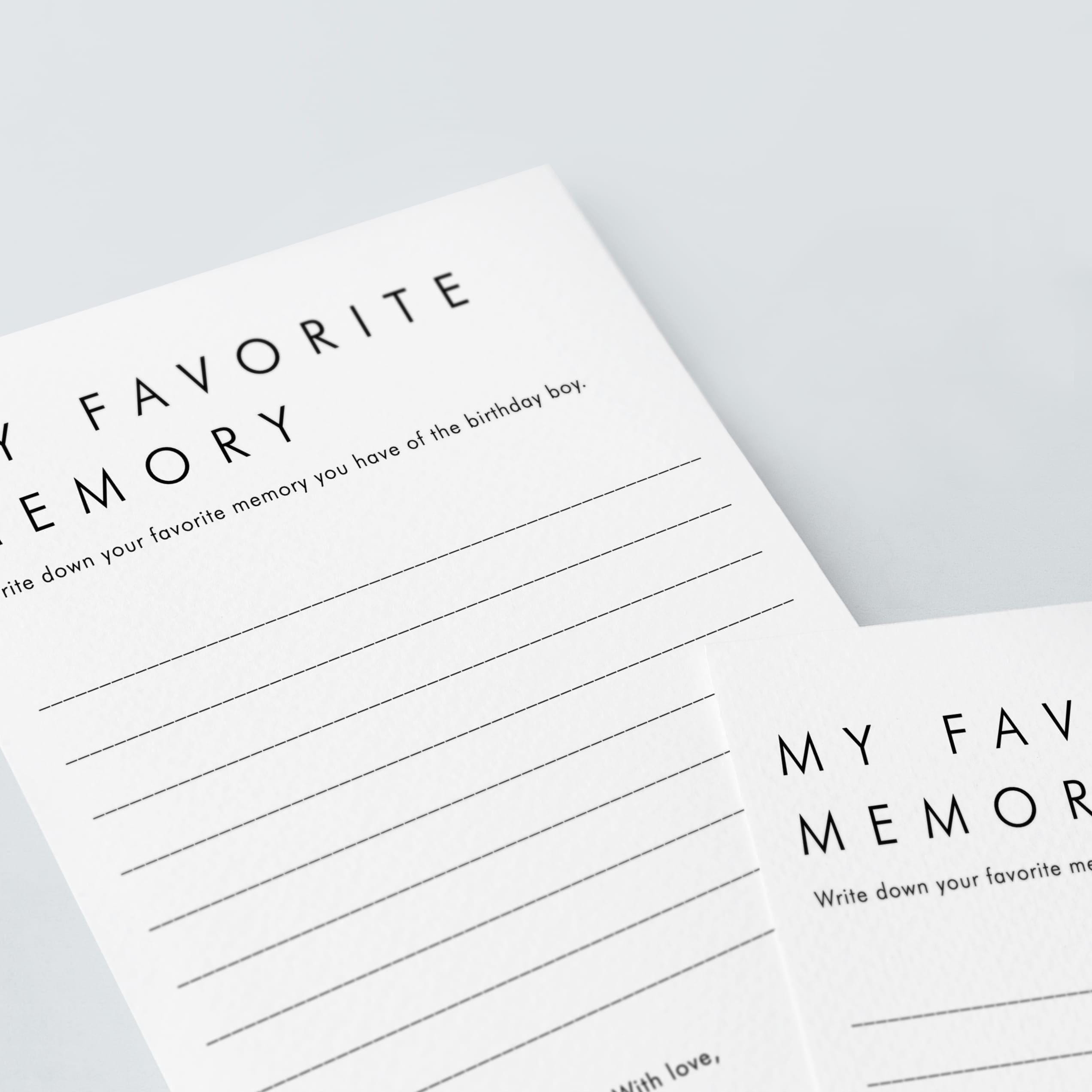 Mens Birthday Party Game Printable My Favorite Memory of the Birthday ...