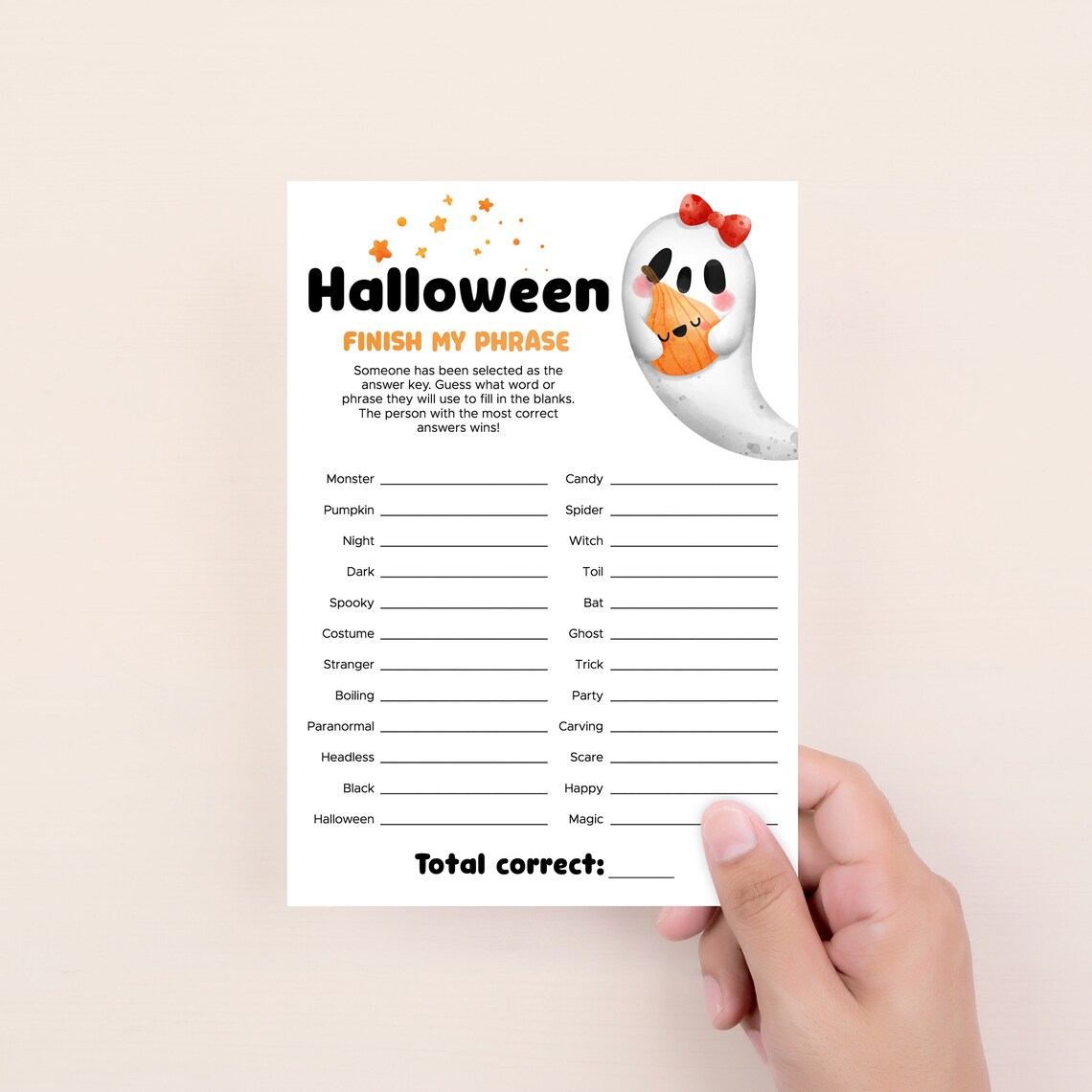 Halloween Finish My Phrase Game Printable Ghost Halloween Party ...