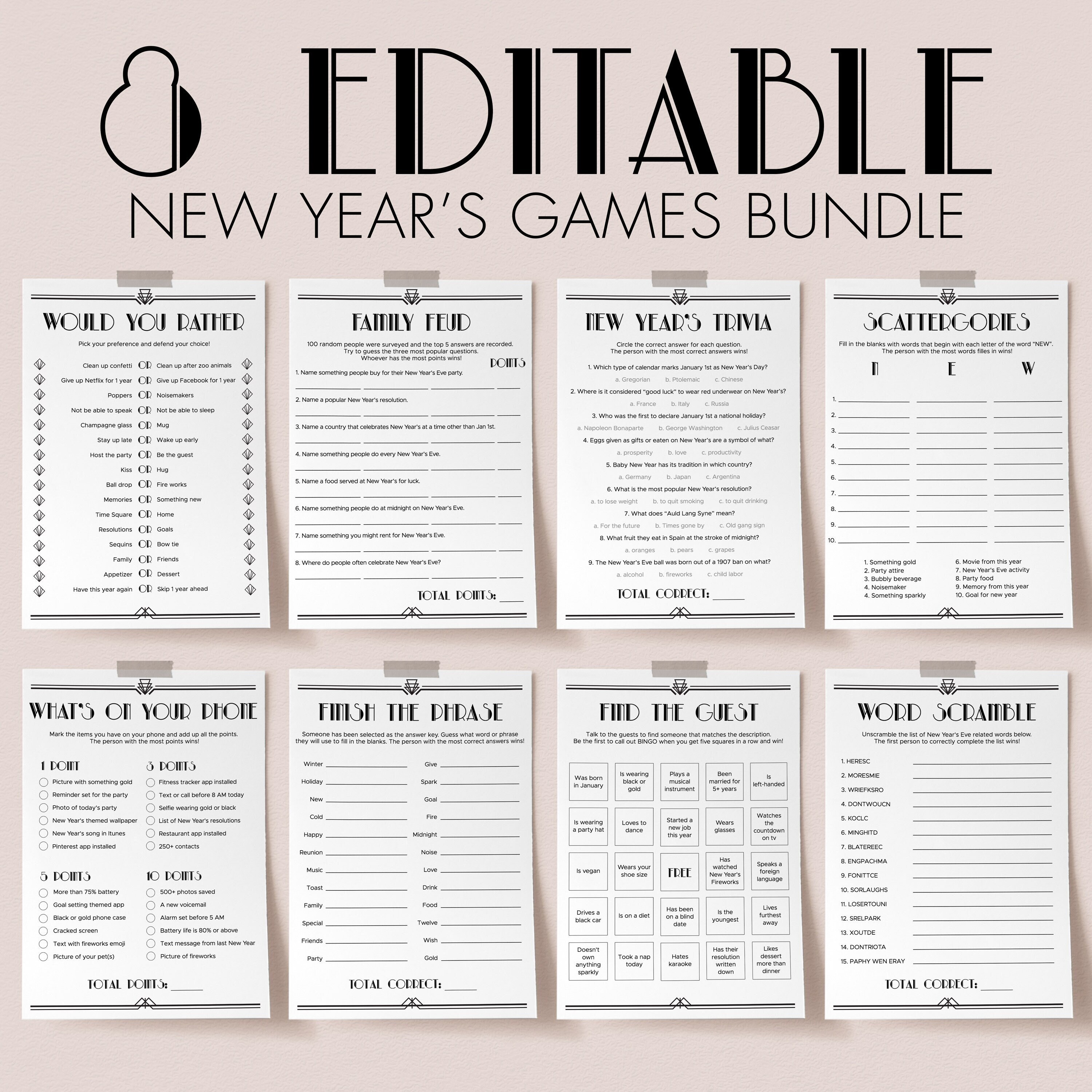 Twenties New Years Games Bundle Instant Download Great Gatsby Theme New ...