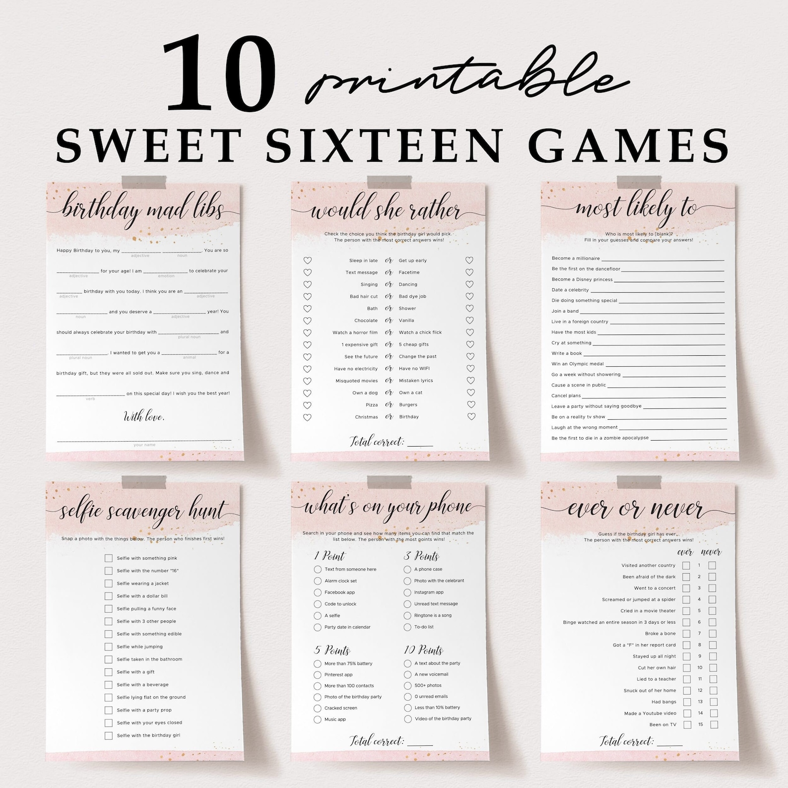 Sweet 16 Party Games Bundle Printable Sweet Sixteen Games Pack - Etsy