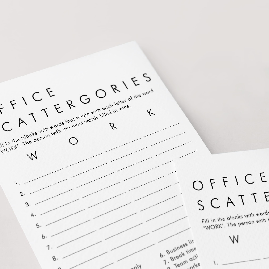 Office Scattergories Game Printable | Minimalist Office Party Game ...