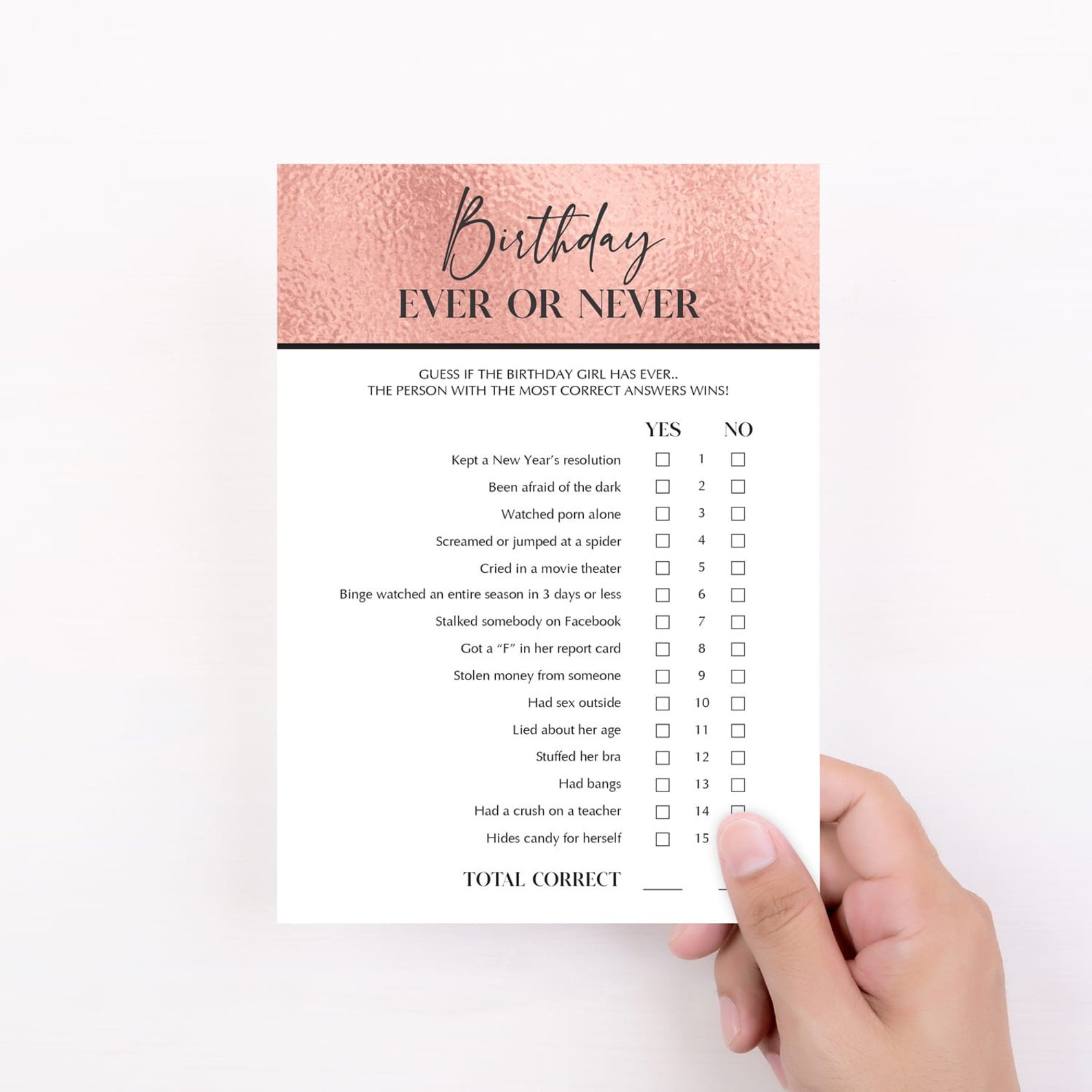 Editable Birthday Games for Her Ever or Never Game Printable Rose Gold ...
