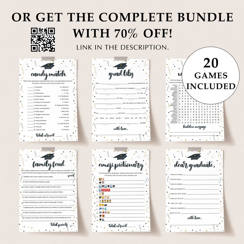 Graduation Party Games Bundle for Him and Her Editable Grad Activity ...