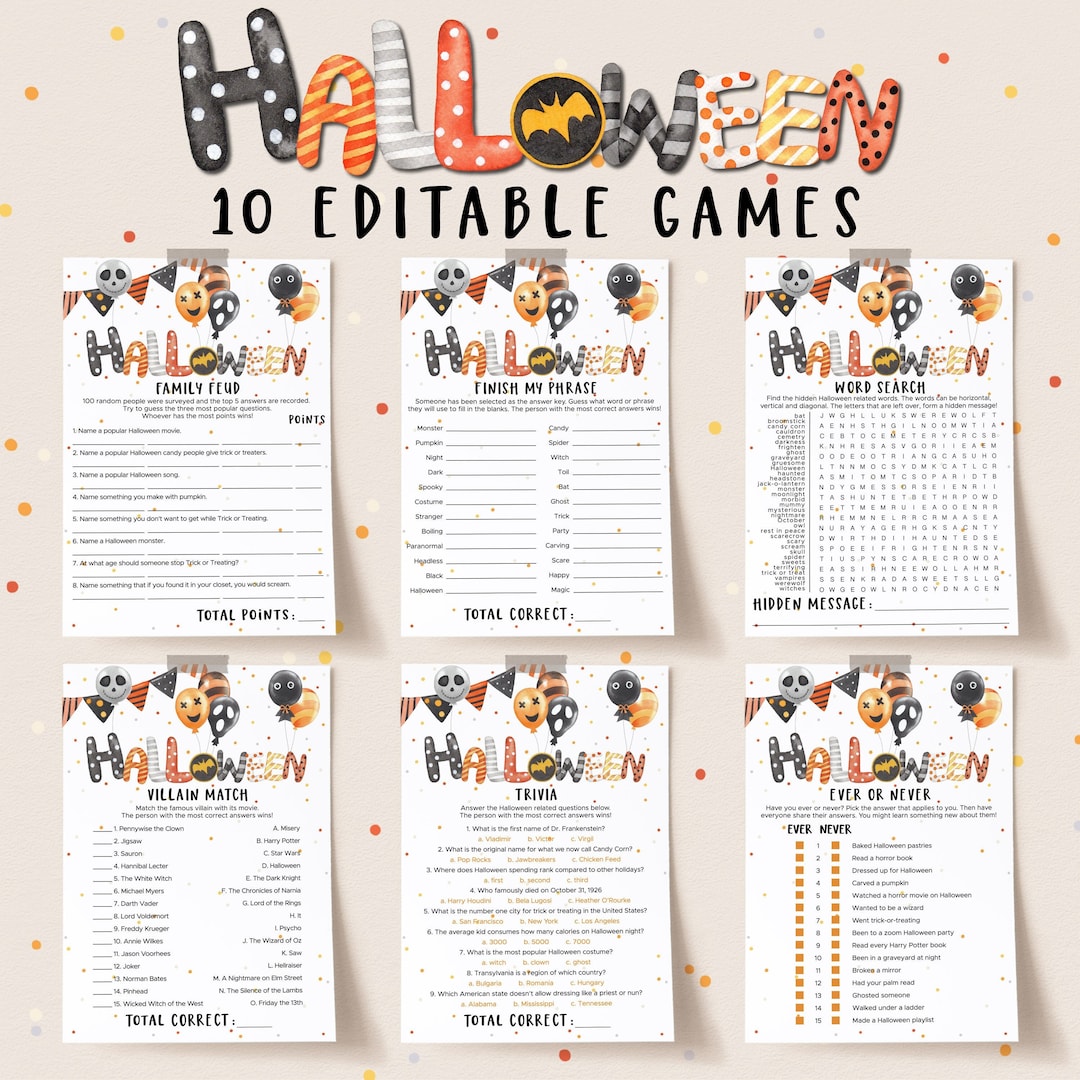 Halloween Party Games Printable Fall Activity Bundle for Family Feud ...