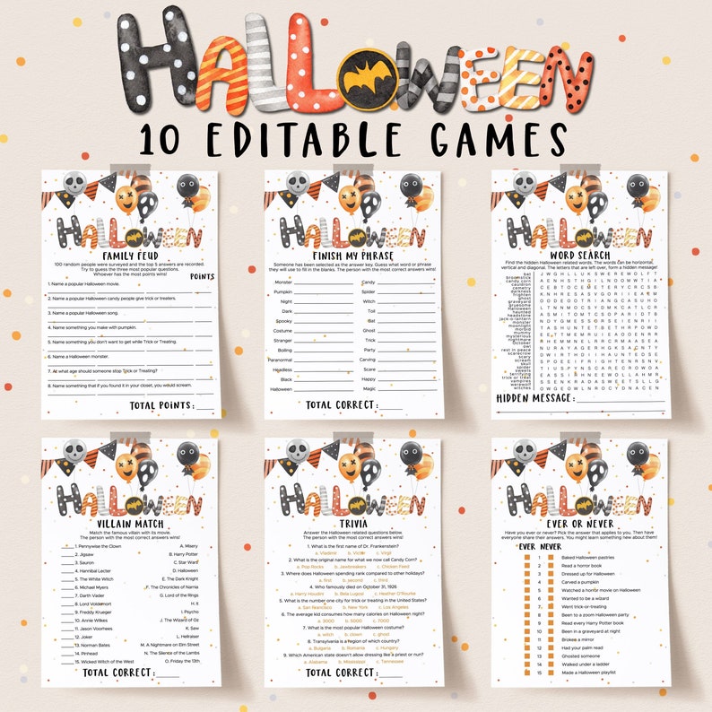 Halloween Party Games Printable Fall Activity Bundle for Family Feud ...