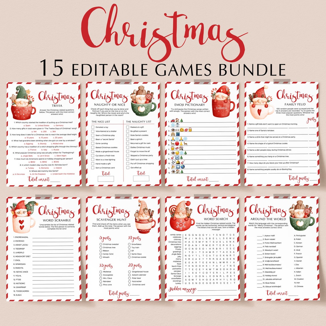 Christmas Gnomes Games Bundle Printable Holiday Activities for - Etsy