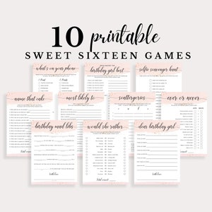 Sweet 16 Party Games Bundle Printable Sweet Sixteen Games Pack Pink and ...
