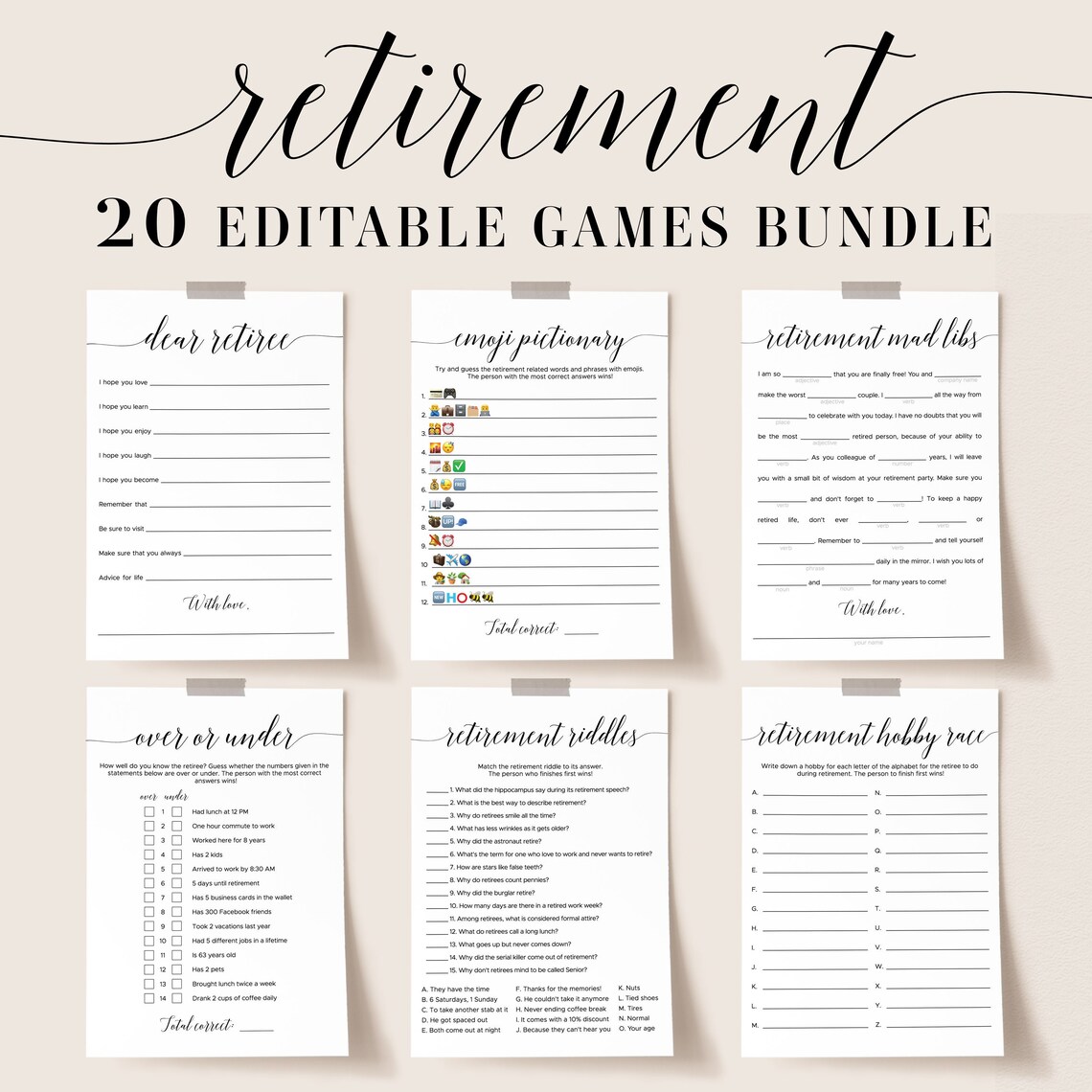 Retirement Games Printable Retiree Party Activities for Office - Etsy