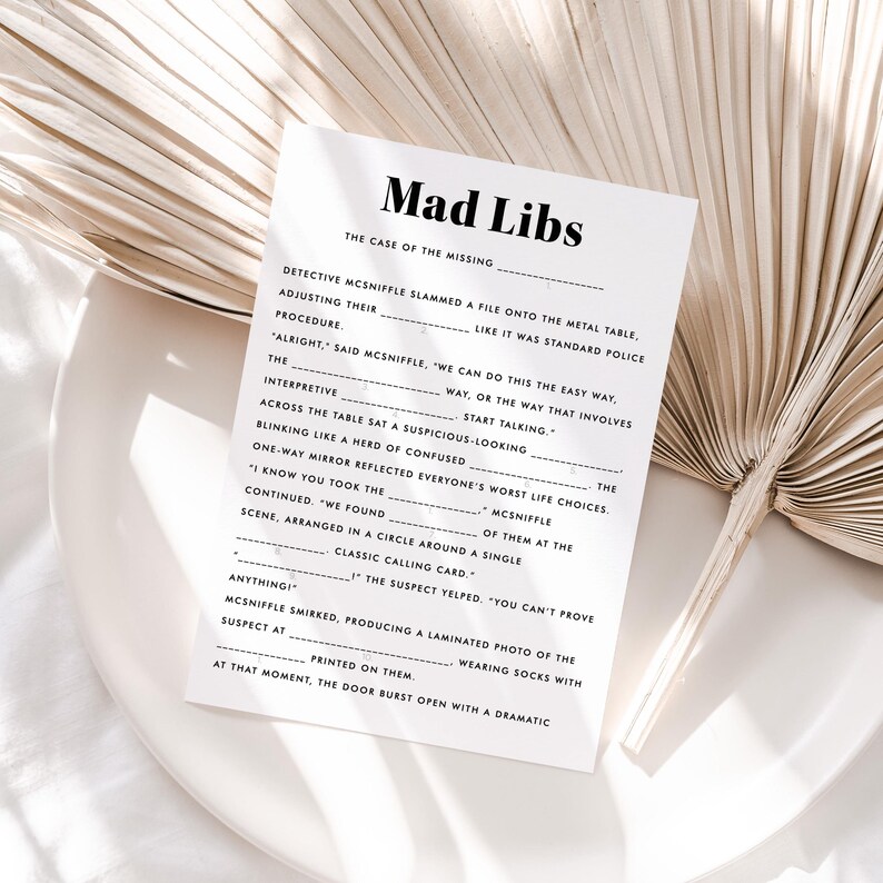 Mad Libs Game Printable, Adult Mad Libs for the Office Party Icebreaker ...