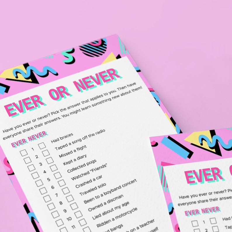 Ever or Never Game for 90s Themed Party Nineties Birthday Party ...