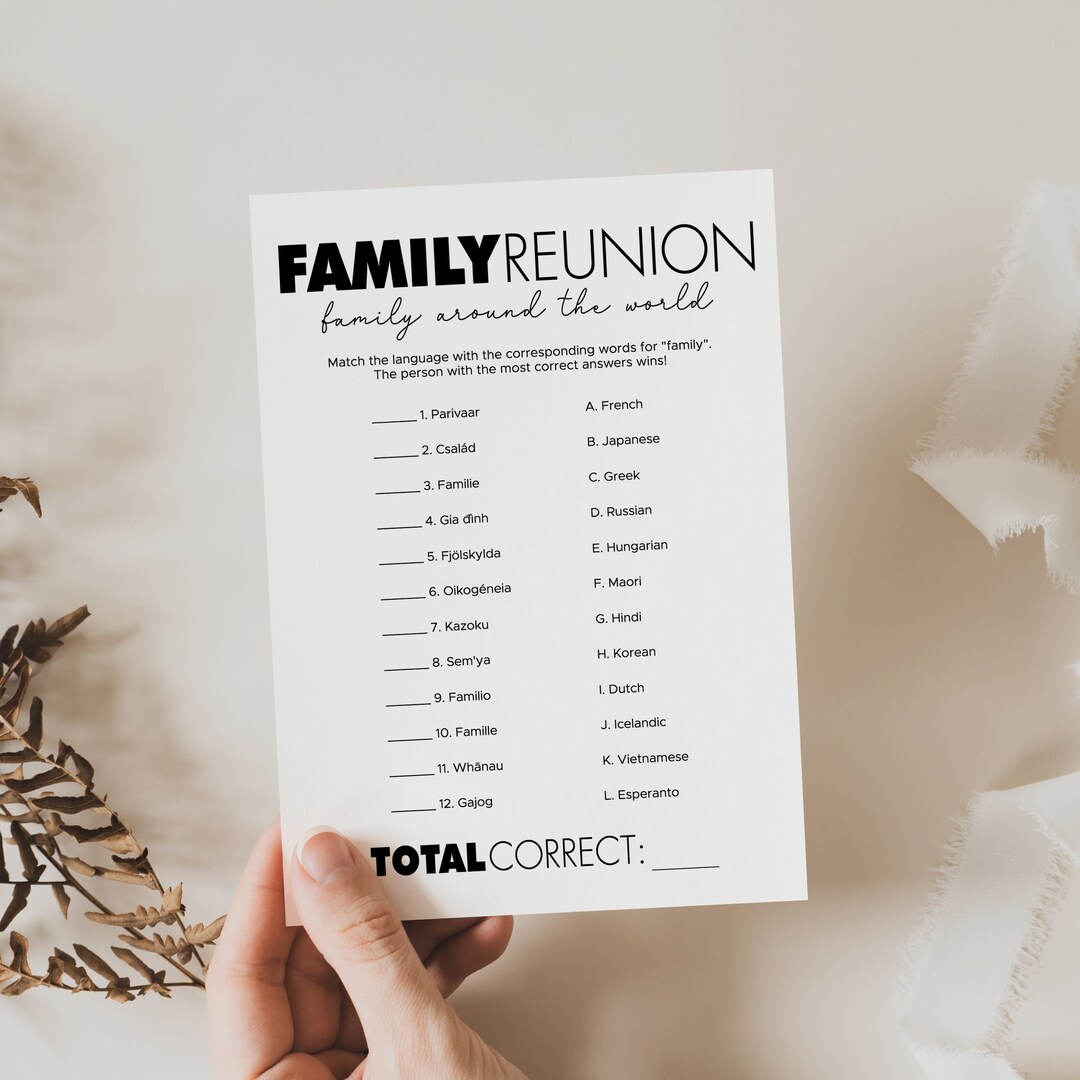 Family Around the World Game Printable Modern Family Reunion Language ...
