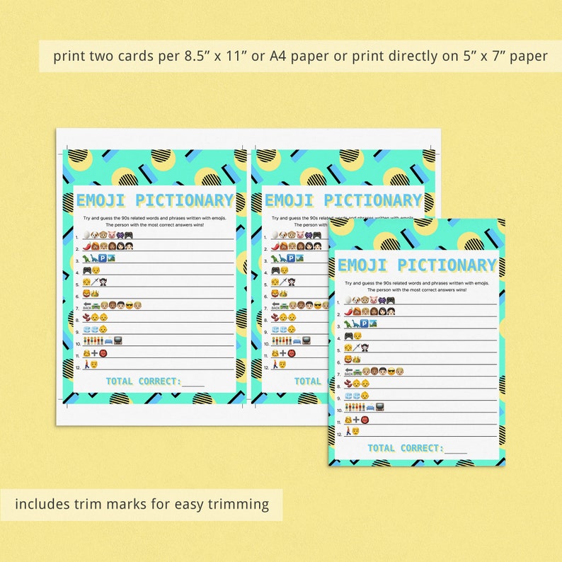 90s Party Emoji Pictionary Game Printable Nineties Themed - Etsy