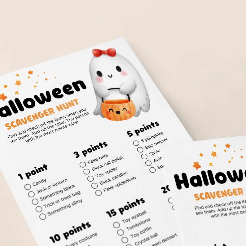 Cute Halloween Scavenger Hunt Printable Ghost Themed Halloween Game for ...