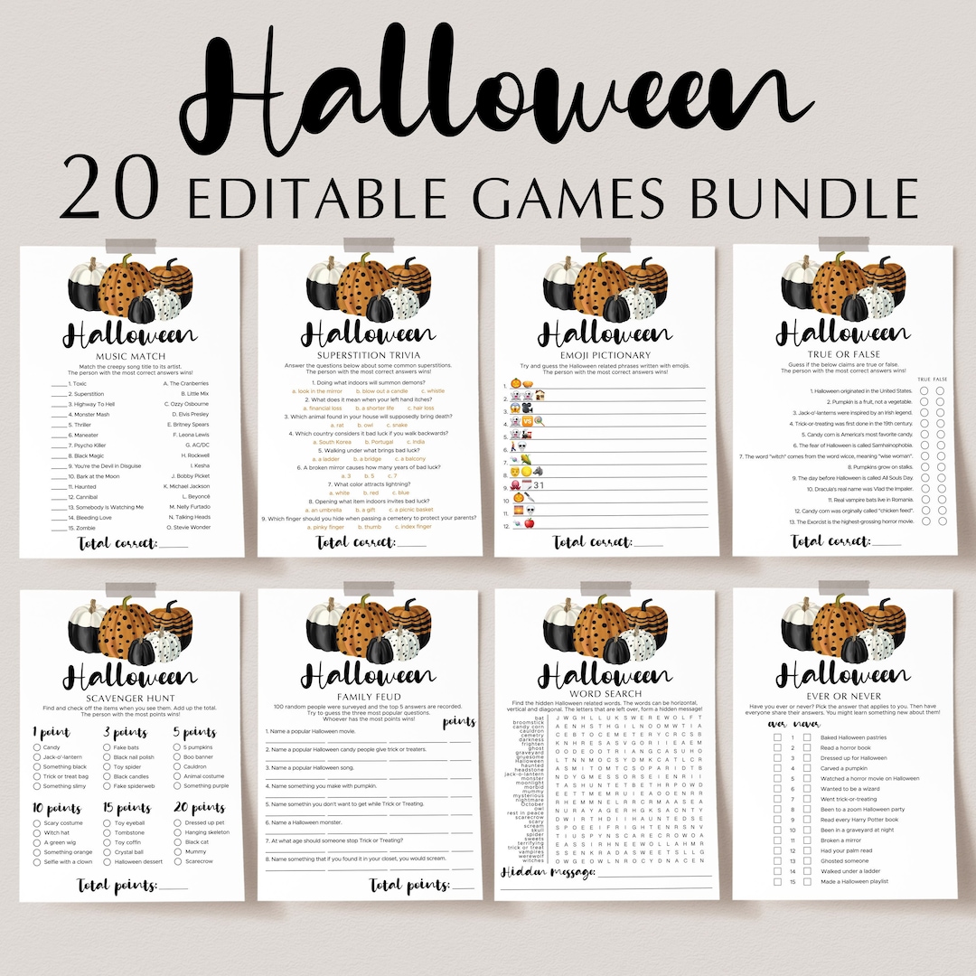 Halloween Games Bundle Editable Template Pumpkin Spooky Activities for ...