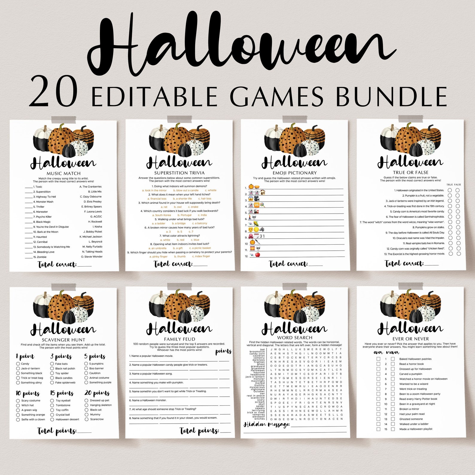 Halloween Games Bundle Editable Template Pumpkin Spooky Activities for ...