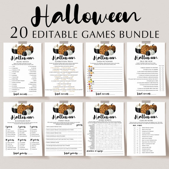 Halloween Games Bundle Editable Template Pumpkin Spooky - Etsy