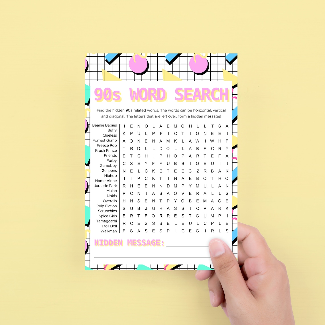 90s Word Search Game Printable 1990s Birthday Party Game Ideas for Kids ...